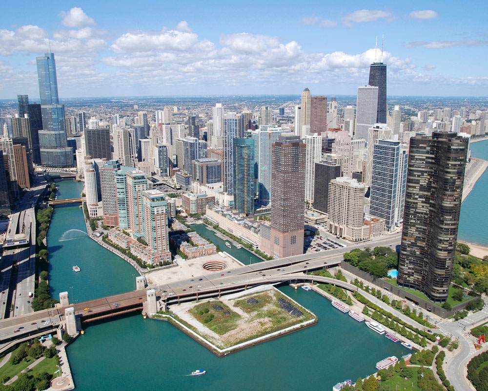 Aerial Of Chicago River & Streeterville | Chicago Loop Framed Print