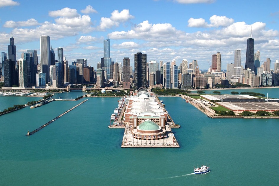 Aerial Of Navy Pier | Chicago Lakefront Framed Print